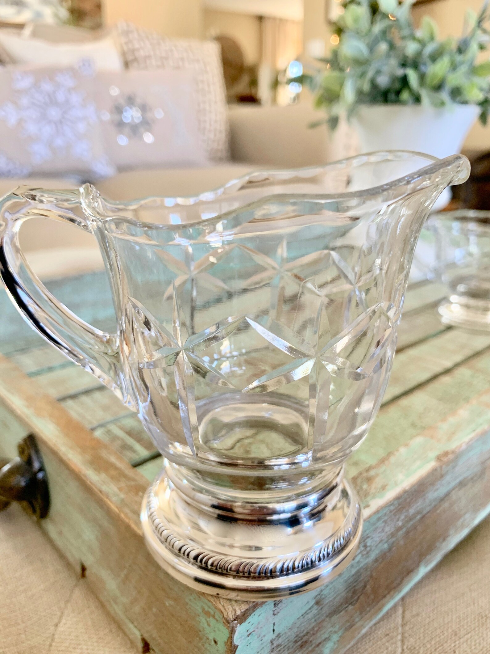 Sterling Silver Base Cut Star Glass Open Sugar Footed and - Etsy