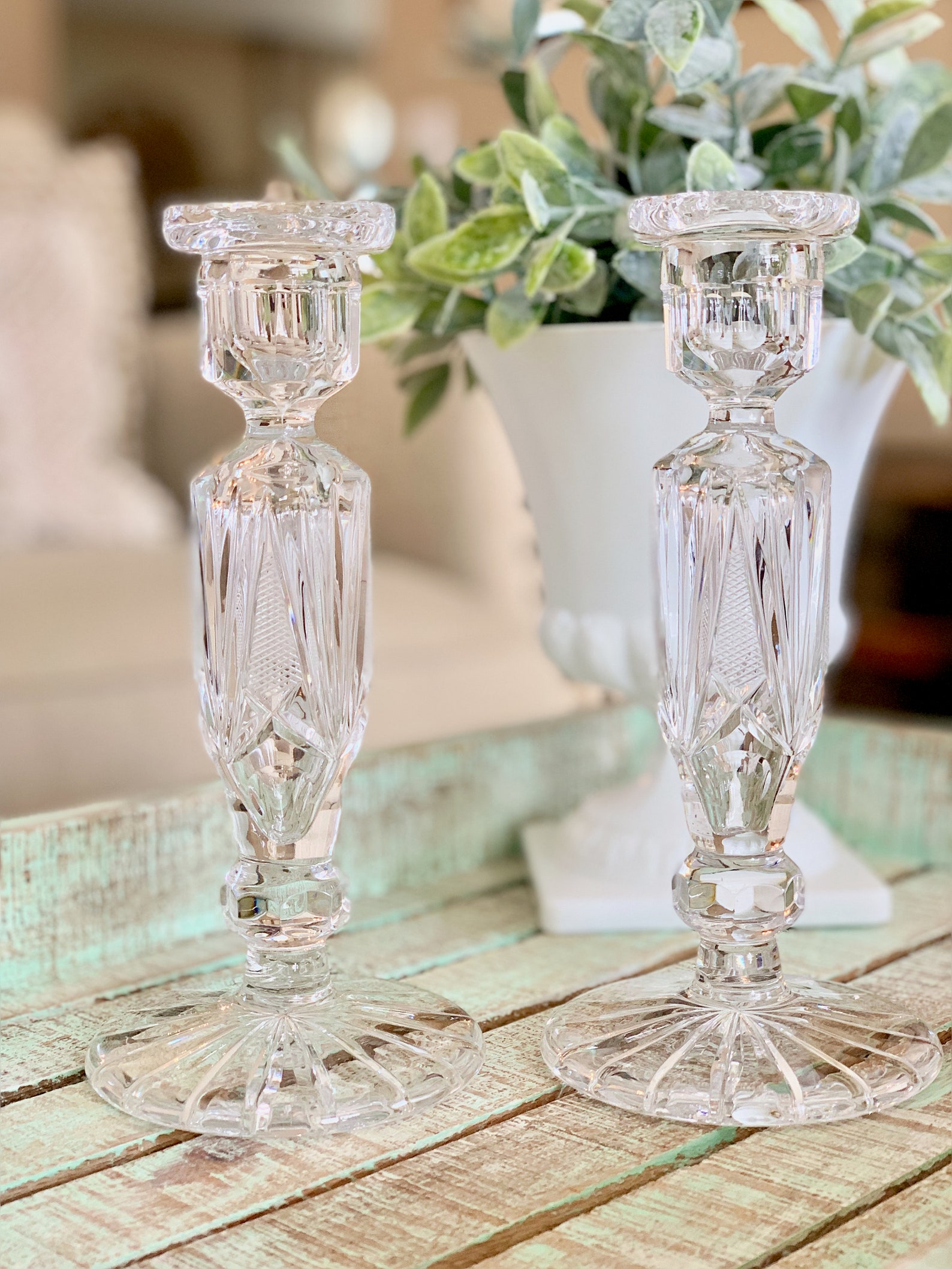 Gorham Crystal Single Light Candlestick Set of Two Vertical Fan ...