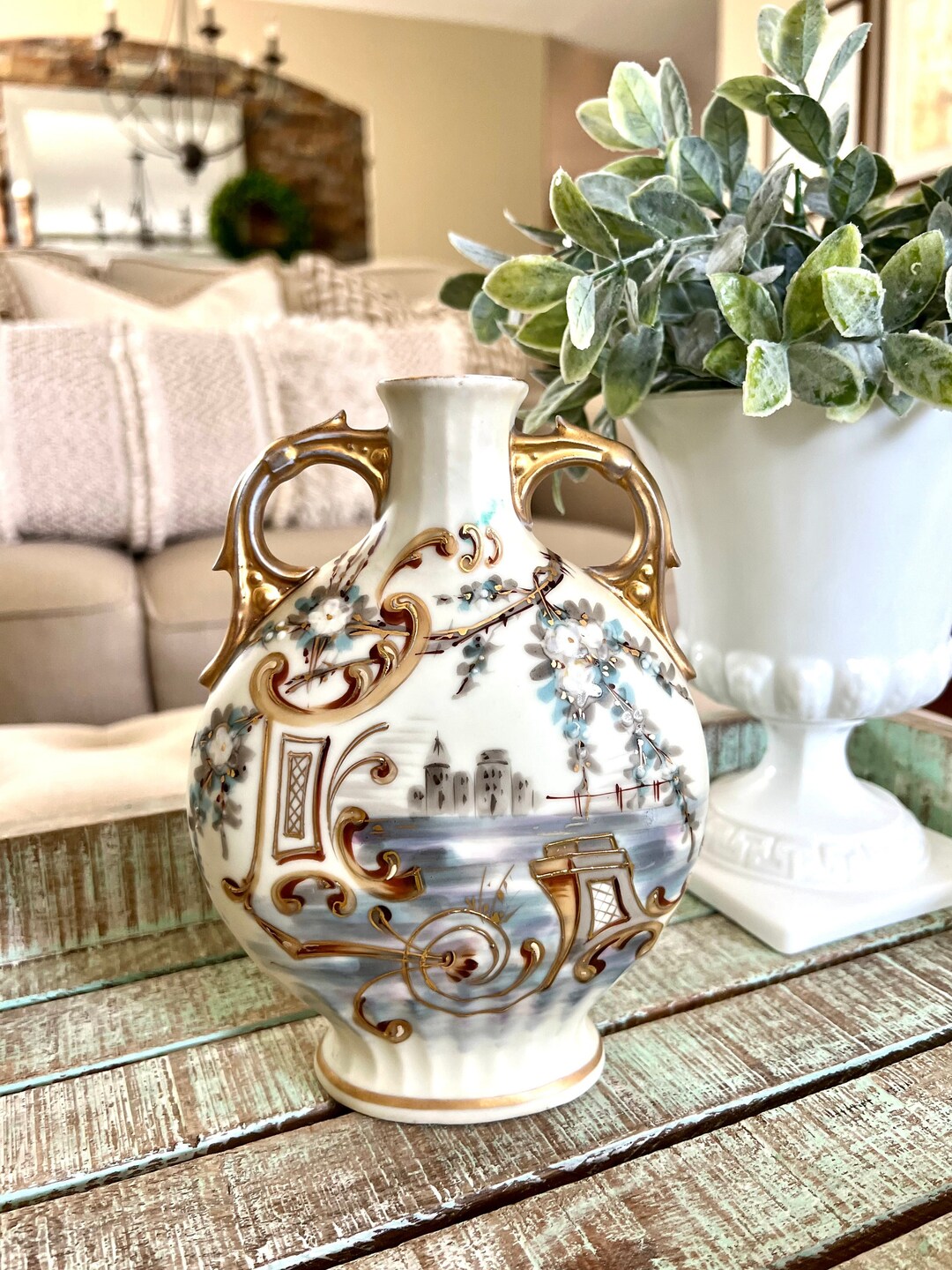 Stunning Carlsbad Austria Victorian Pillow Vase / Moon Vase Floral ...