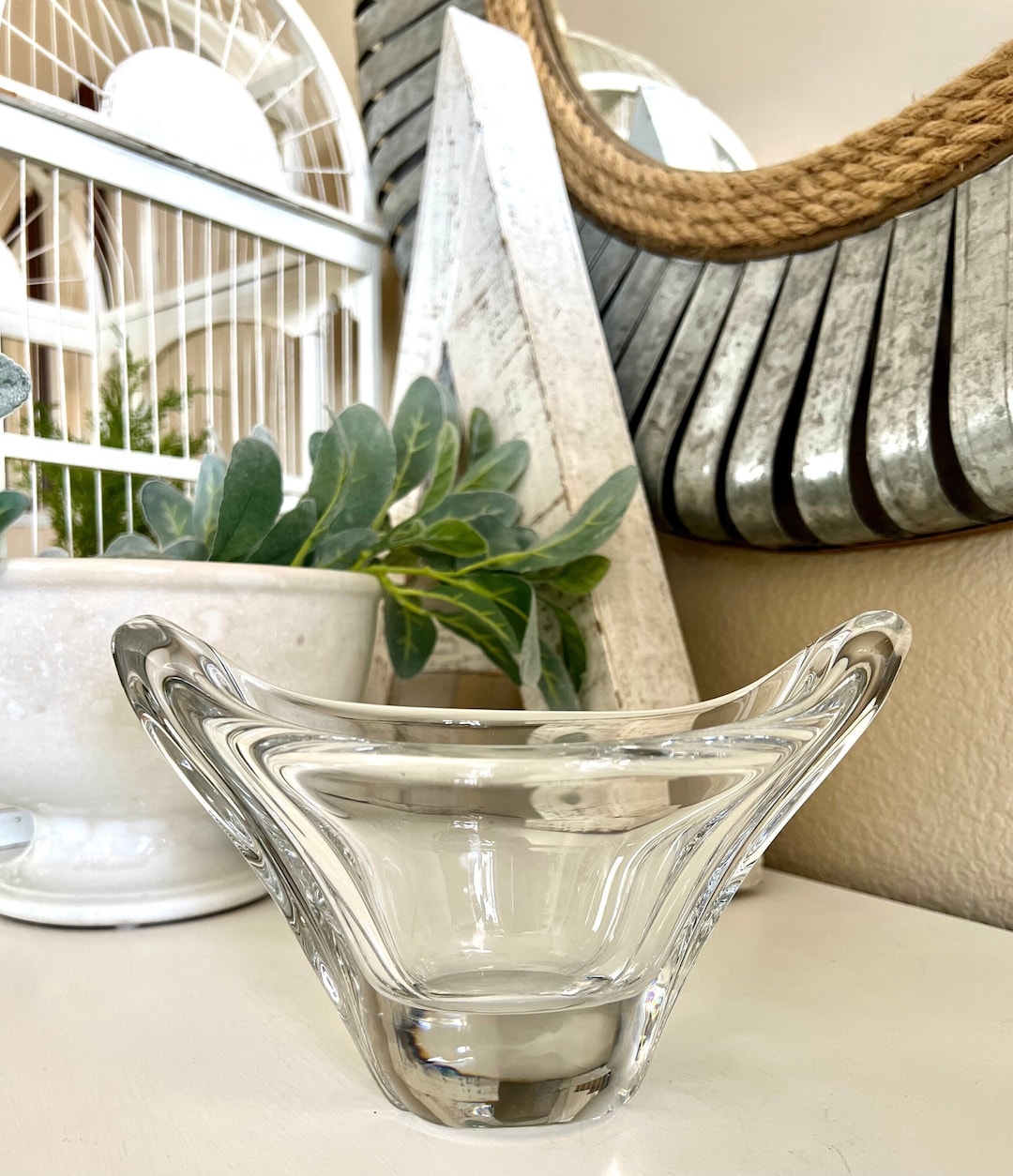 Daum France Crystal Centerpiece Bowl / Vase Stretch Abstract Shaped ...