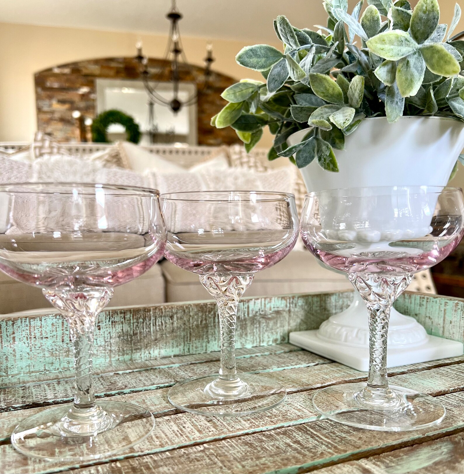 Sasaki Crystal Champagne / Tall Sherbet Set of Four Pink - Etsy