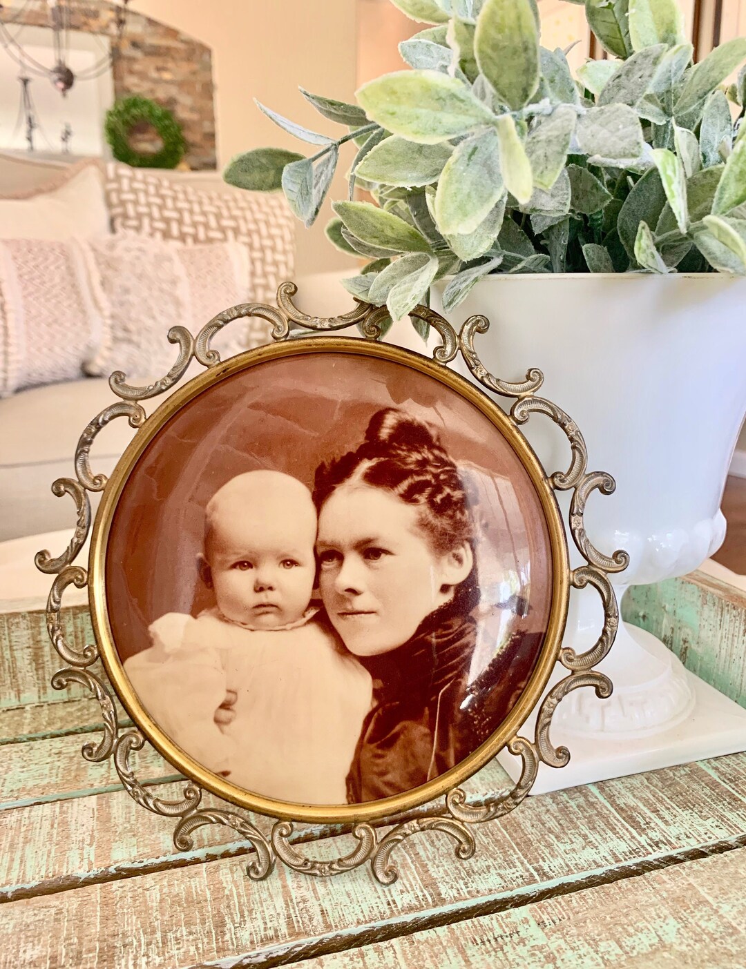 Antique Columbia Portrait Co. Chicago Round Tin Picture Frame Mother ...