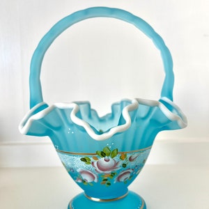 Fenton Charleton Collection Glass Hand Decorated Roses White Crested ...