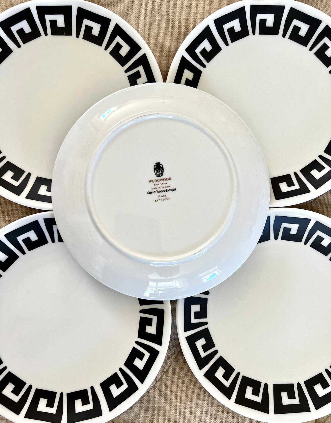 Five Wedgwood Bread & Butter Plates Black Keystone Pattern Susie Cooper ...
