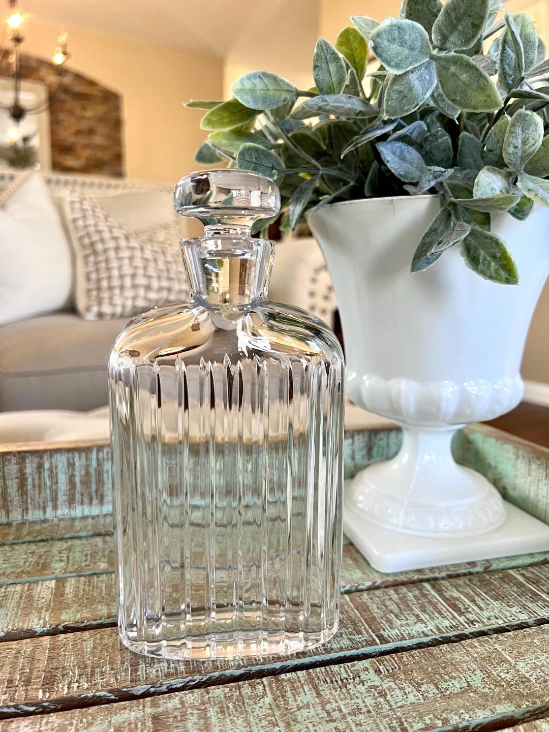 Atlantis Crystal Vertical Cut Desk Flask and Stopper, Whiskey, Rum ...