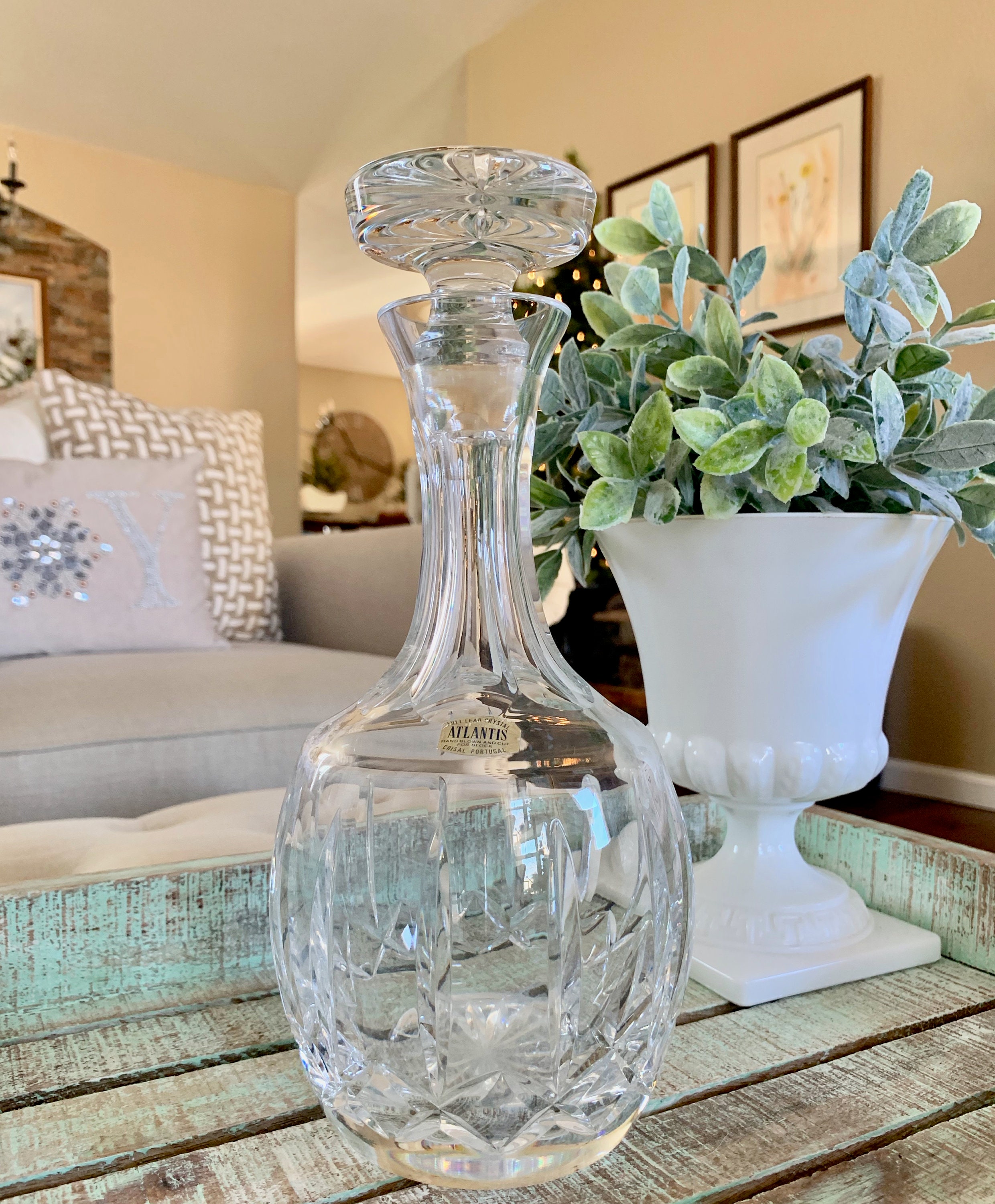 Atlantis Crystal Decanter Sofia Pattern Criss Cross Cut | Etsy