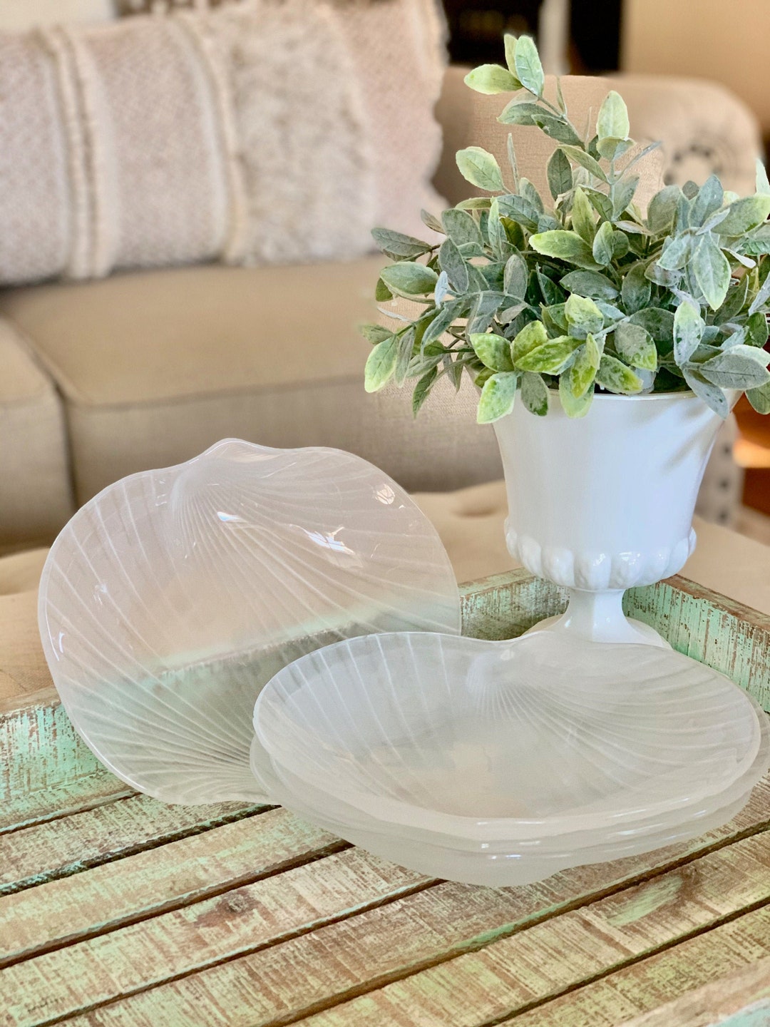 Hoya Crystal Japan Set of 4 Appetizer, Dessert, Salad Plate Frosted Sea ...