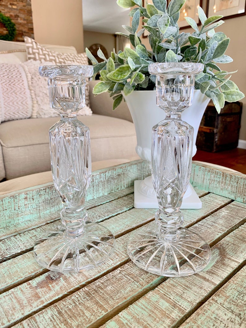 Gorham Crystal Single Light Candlestick Set of Two Vertical Fan ...