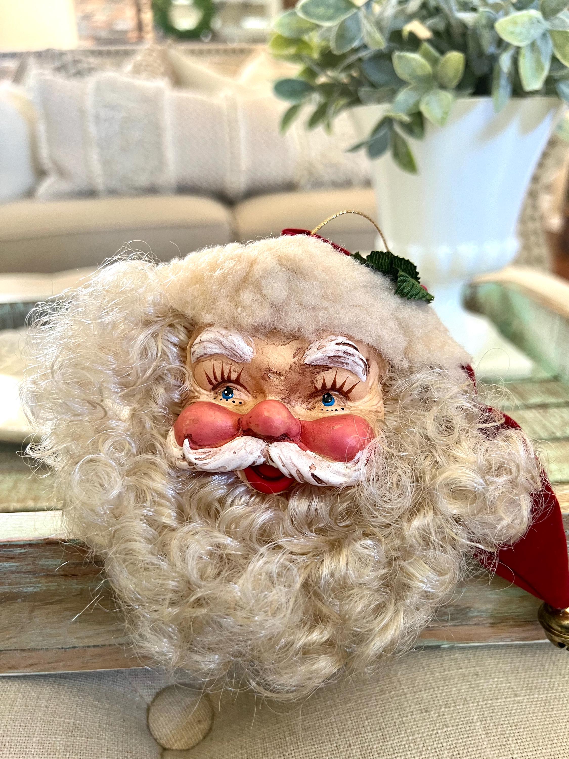 Blow Mold Plastic Santa Head Christmas Holiday Ornament - Santa Face ...