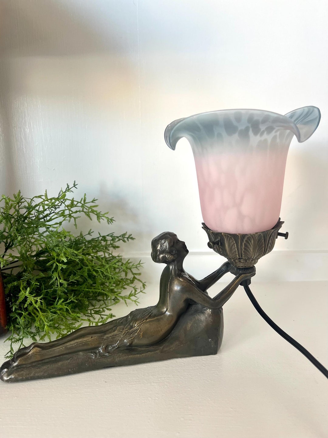 Vintage Art Nouveau /art Deco Metal Figural Table Lamp, Nymph Women ...