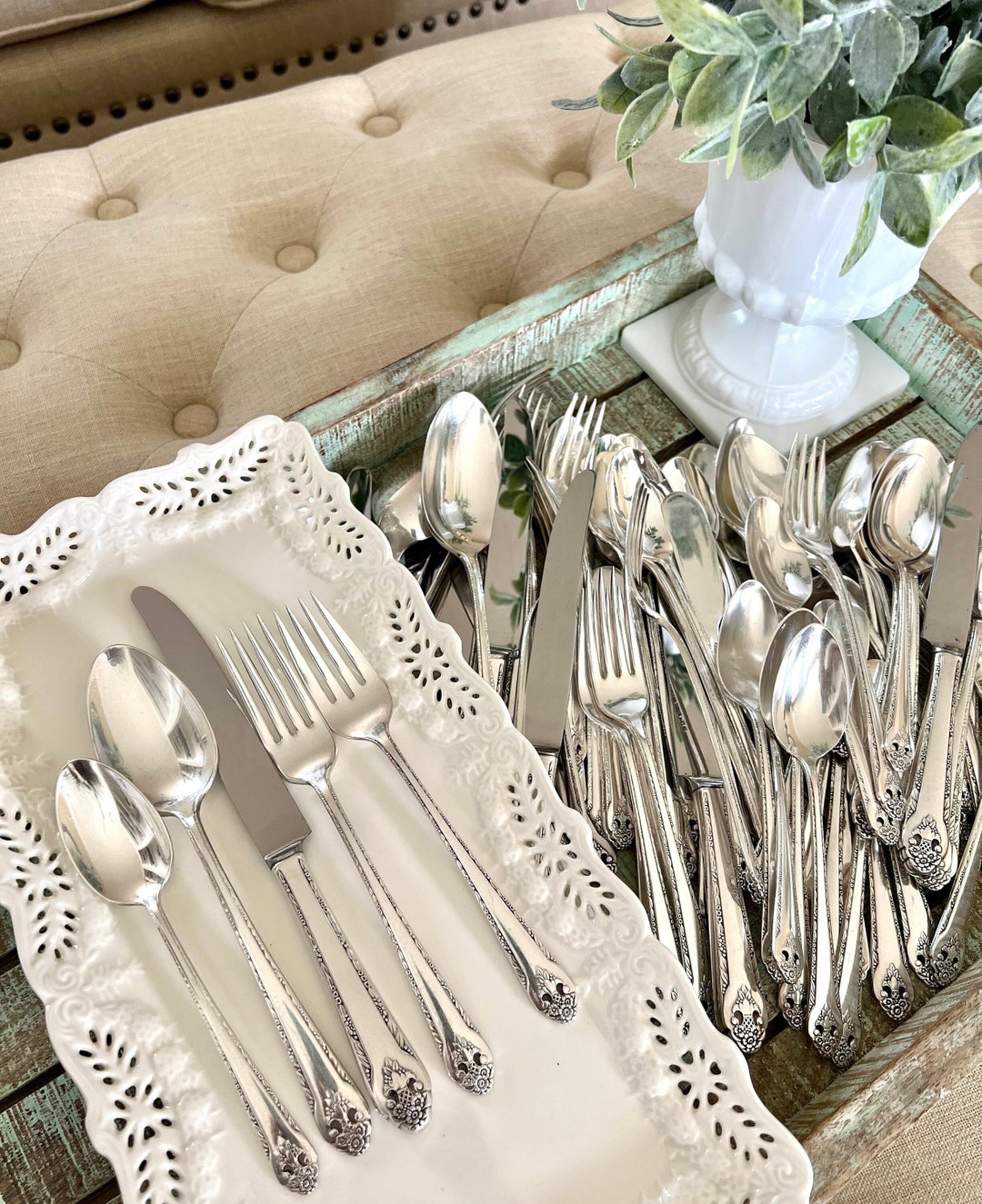 Holmes & Edward Silver Plate Silverplated 72 Piece Flatware Lovely Lady ...