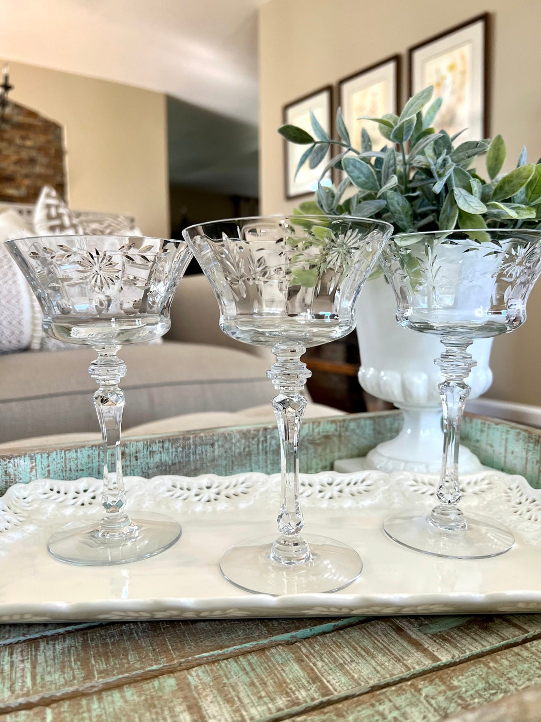 Tiffin - Franciscan Crystal Champagne Tall Sherbet Set of Three Optic ...