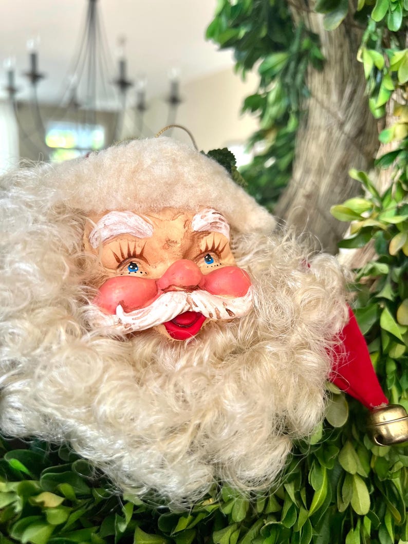 Blow Mold Plastic Santa Head Christmas Holiday Ornament - Santa Face ...
