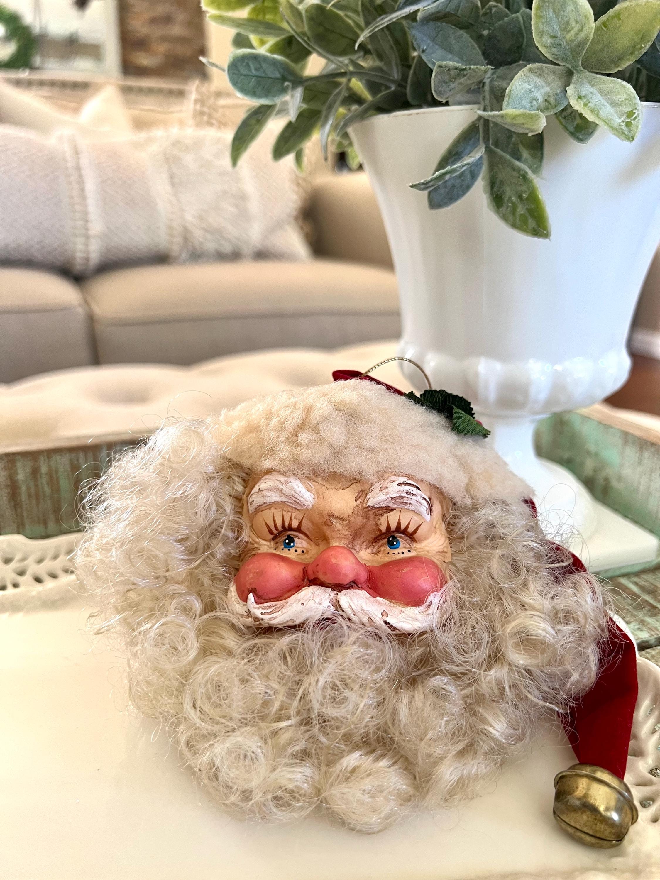Blow Mold Plastic Santa Head Christmas Holiday Ornament - Santa Face ...