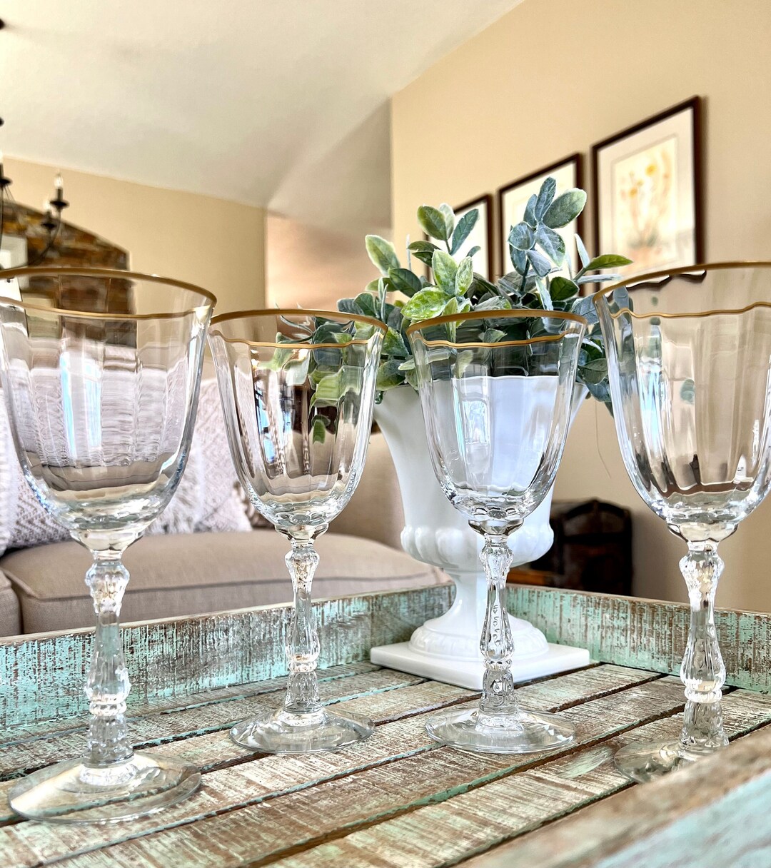 Fostoria Regis Gold Trim Optic Bowl Set of Four Water Goblet / Large ...