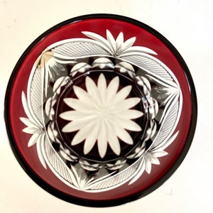 Vintage Byron Craft Edo Kiriko Ruby Cut to Clear Uoku Bamboo Leaves ...