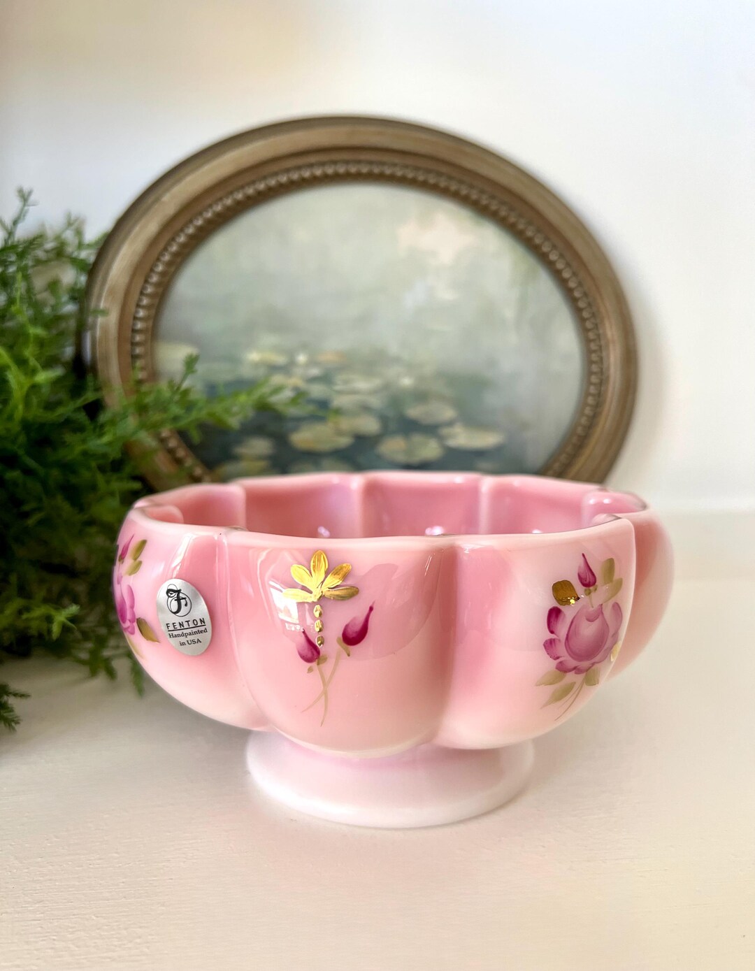 Fenton Charleton Collection Art Glass Hand Decorated Roses Rosalene ...