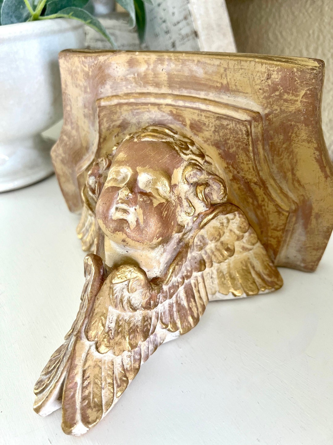 Vintage Golden Cherub Shelf / Corbel Chalkware - Hollywood Regency ...