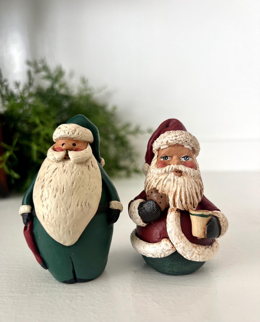 Two Early Jim Shore 1990's Santa Claus, Mini Santa Figurine W Cocoa and ...