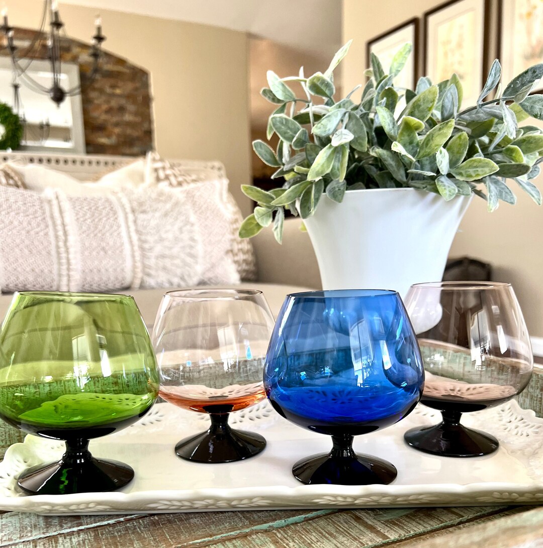 MCM Set of Four Jeweled Tone Brandy Snifter, Brandy Glasses, Fathers ...