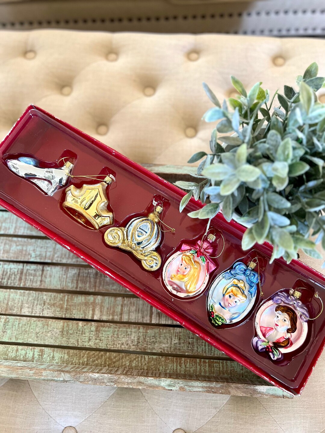 Vintage Disney Store Princess Glass Ornament Set of 6 in Original Box ...