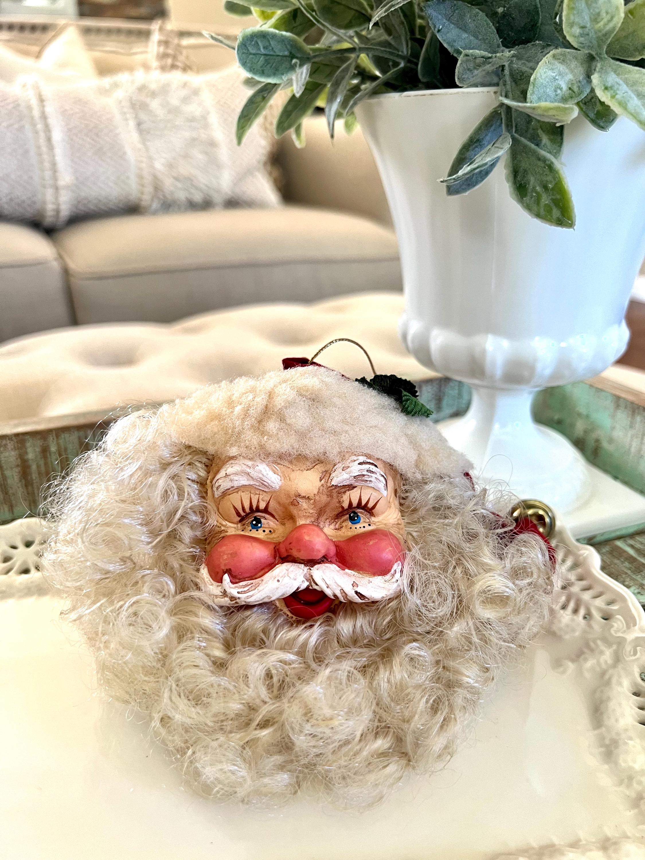 Blow Mold Plastic Santa Head Christmas Holiday Ornament - Santa Face ...