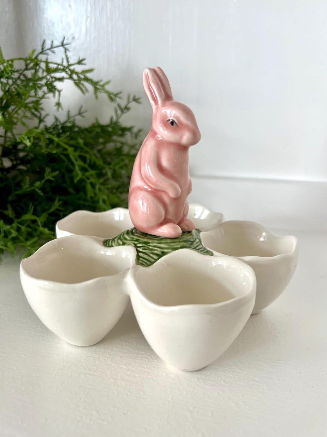 Bordallo Pinheiro Portugal Vintage Pink Bunny Rabbit W 5 Egg Holder ...