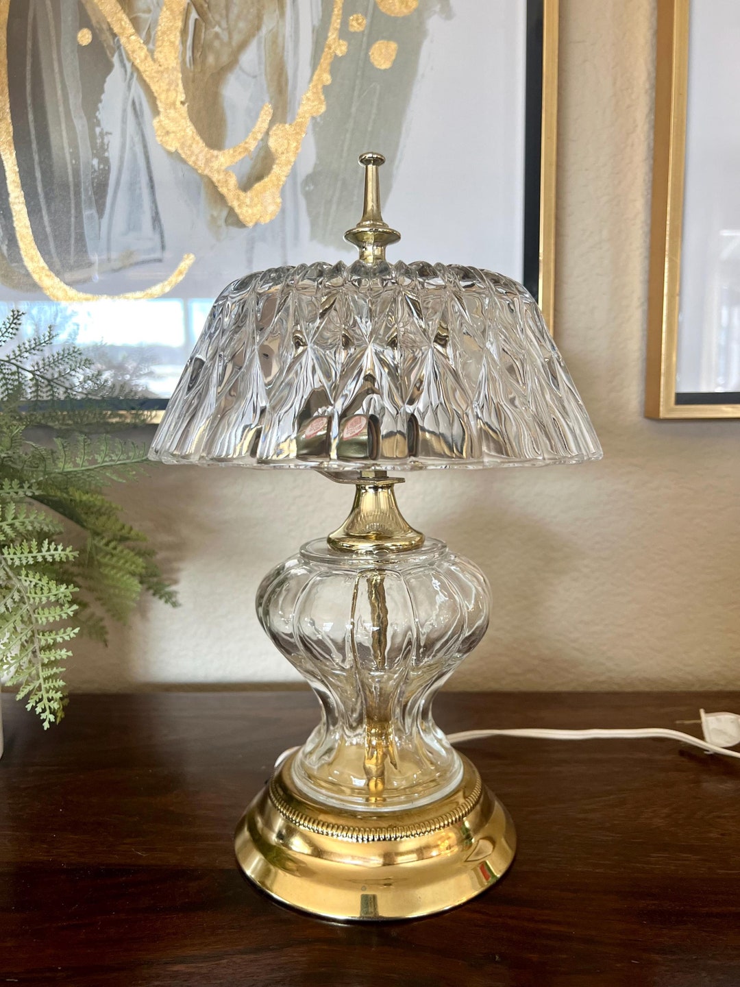 Vintage Clear Glass Boudoir Table Lamp, Hollywood Regency, Coquette ...