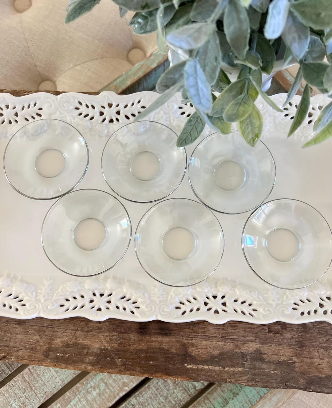 Set of Six Vintage Bobeche W Silver Trim, Candle Drip Plate Candelabra ...