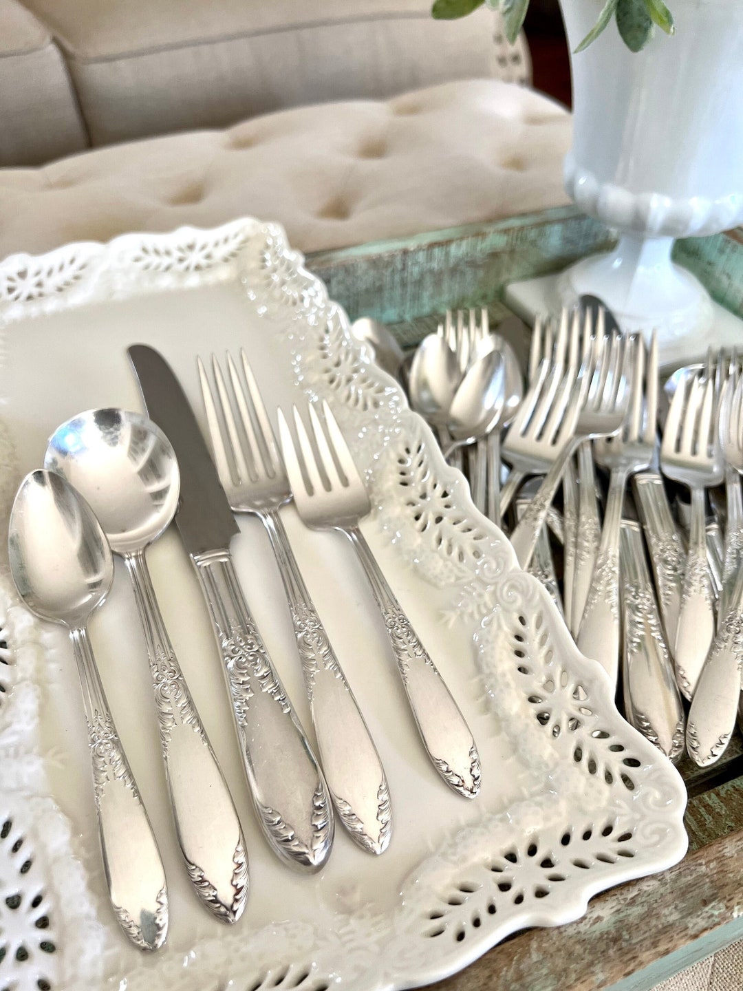 National Silver Co. Silver Plate 42 Piece Flatware Set King Edward ...