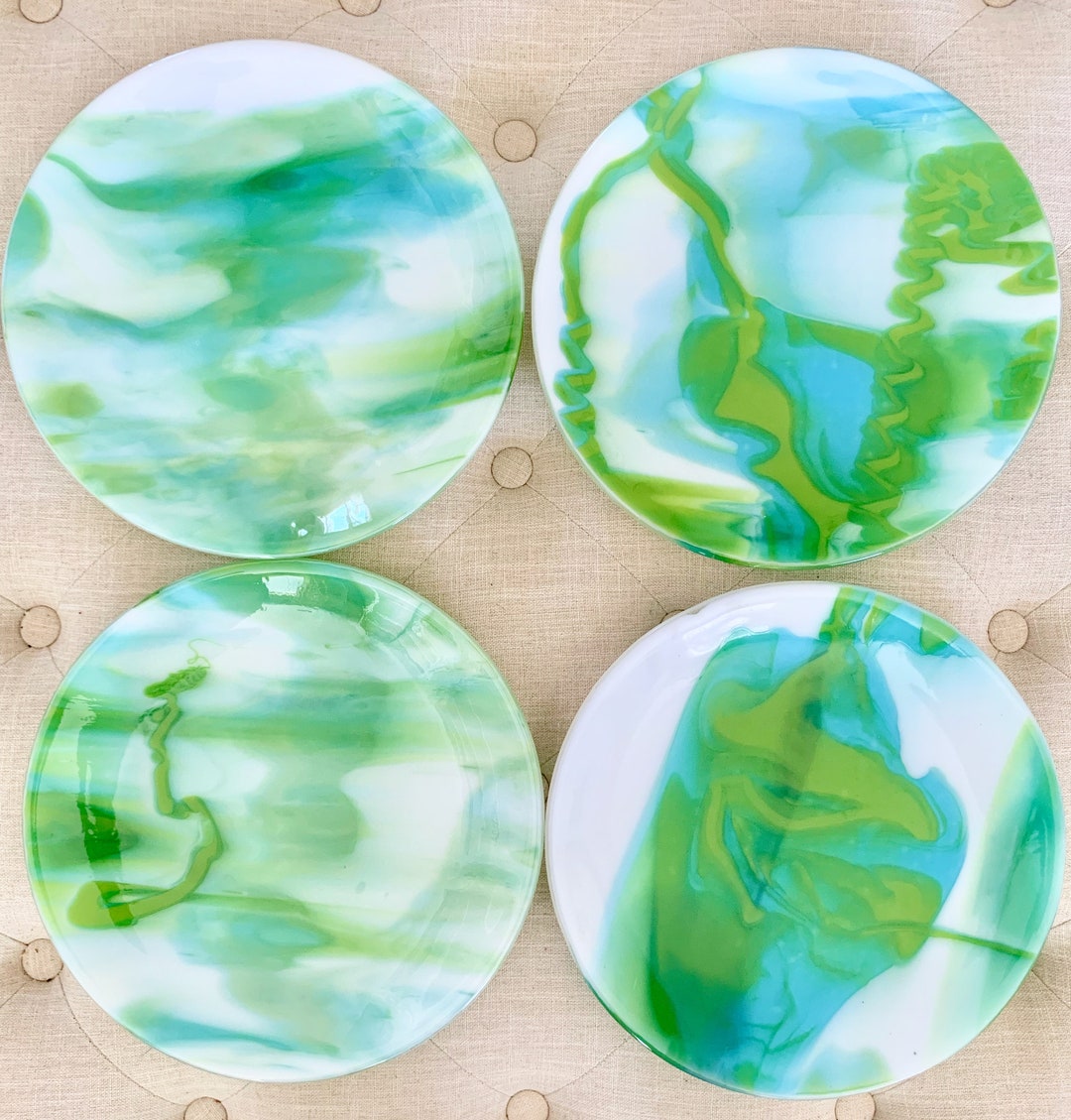 Art Glass Dinner Plates Set of Four Fused Art Glass Marble Swirl ...