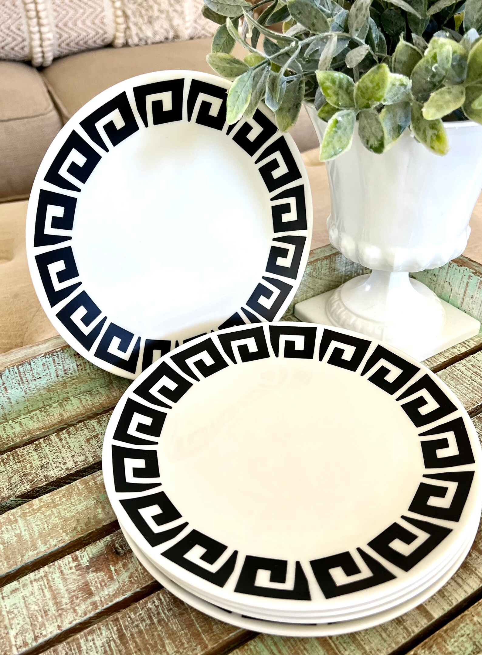 Wedgwood Salad Plates Set of Five Black Keystone Pattern Susie Cooper ...