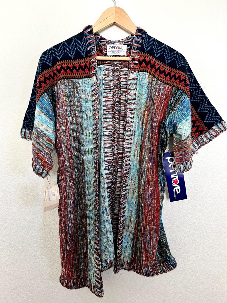 Vintage Penrose Knitwear Multicolor Short Sleeve Coverup / Sweater, New ...