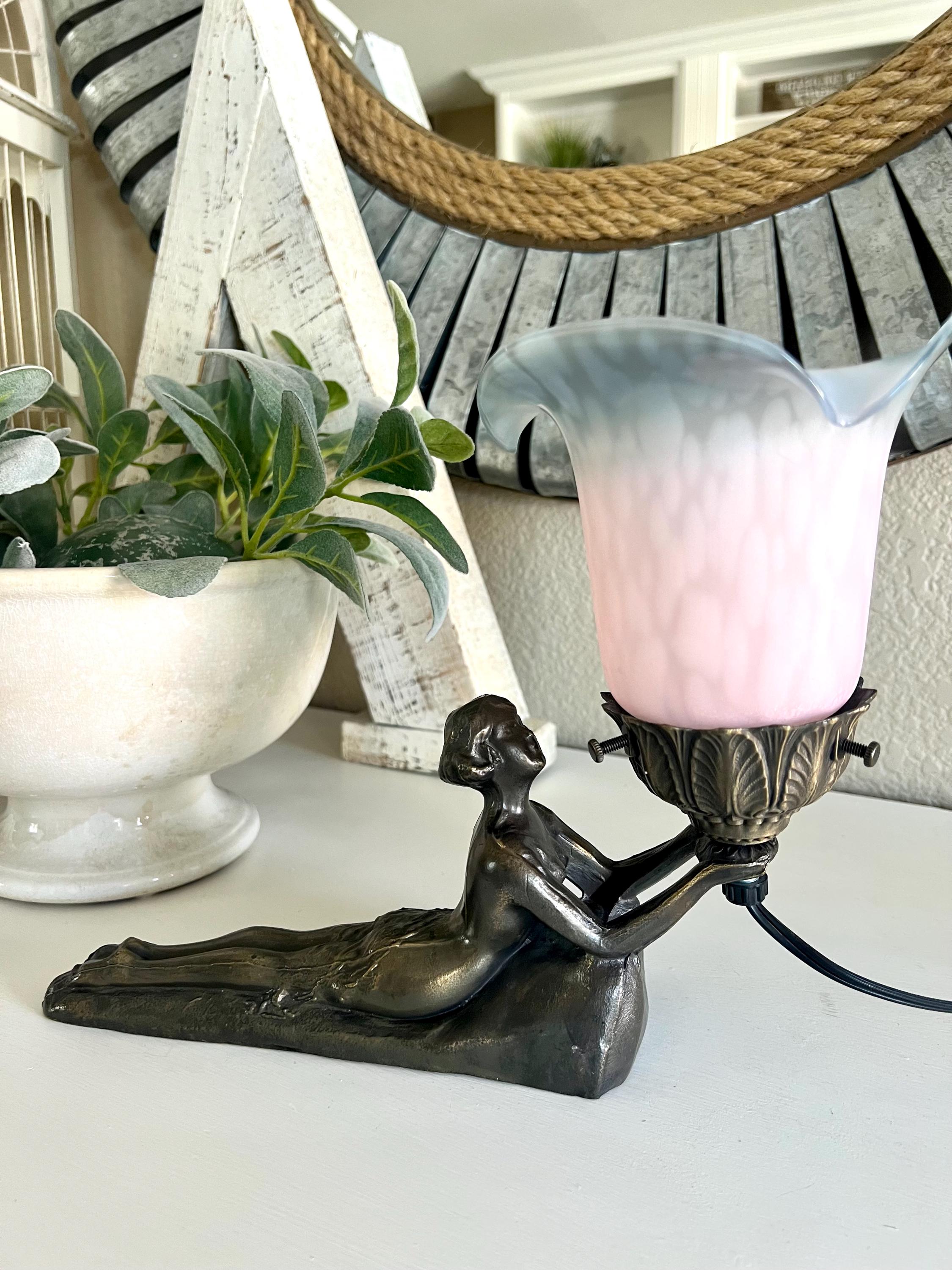 Vintage Art Nouveau /art Deco Metal Figural Table Lamp, Nymph Women ...