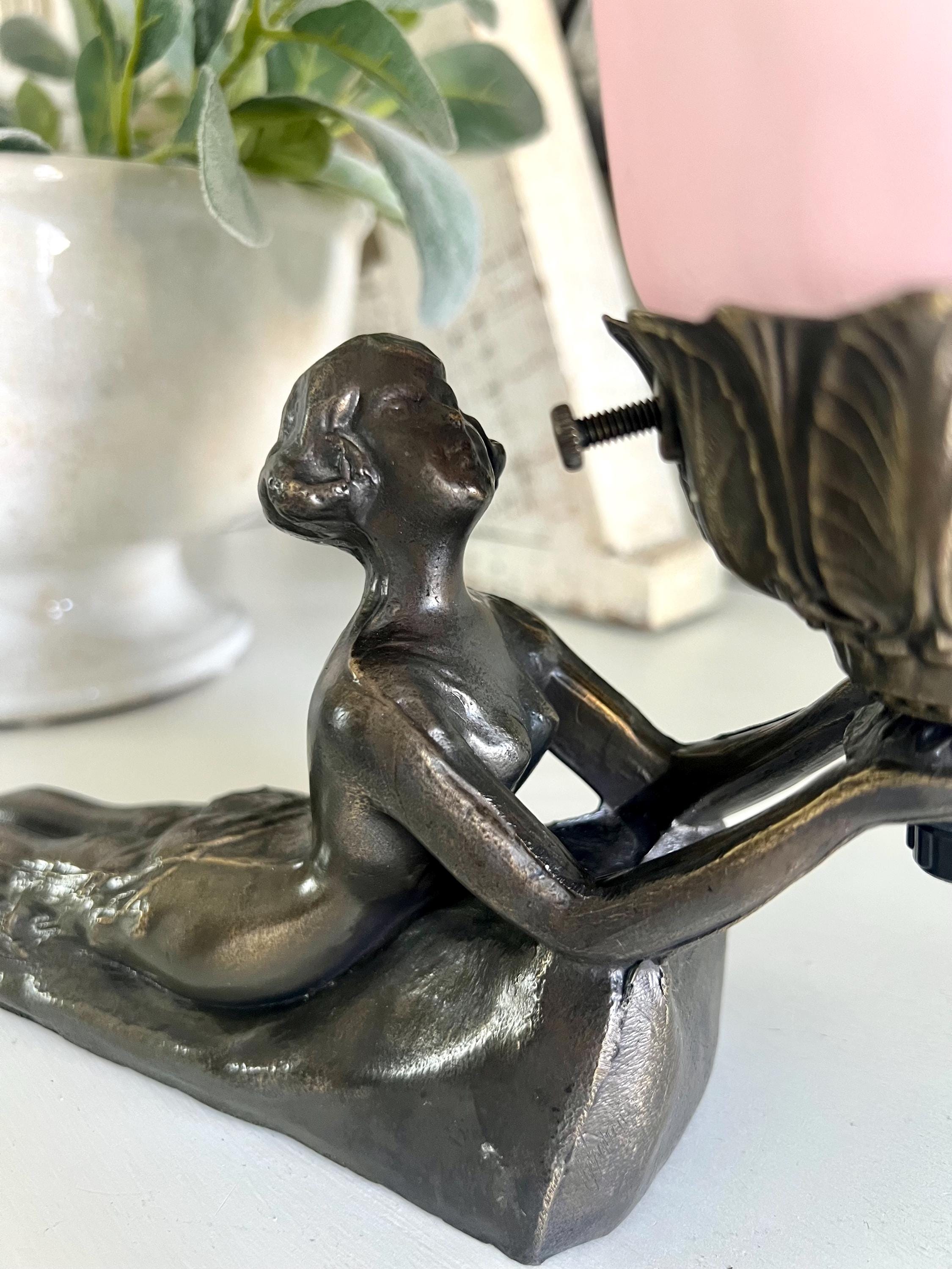 Vintage Art Nouveau /art Deco Metal Figural Table Lamp, Nymph Women ...