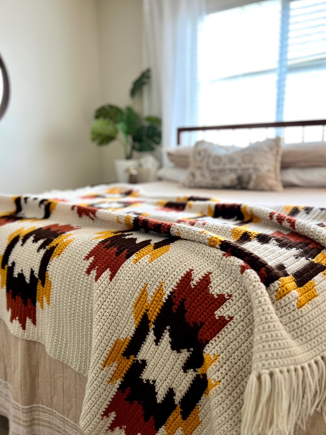 Vintage Hand Crochet Geometric Southwestern Aztec Design, Earthy Rustic ...