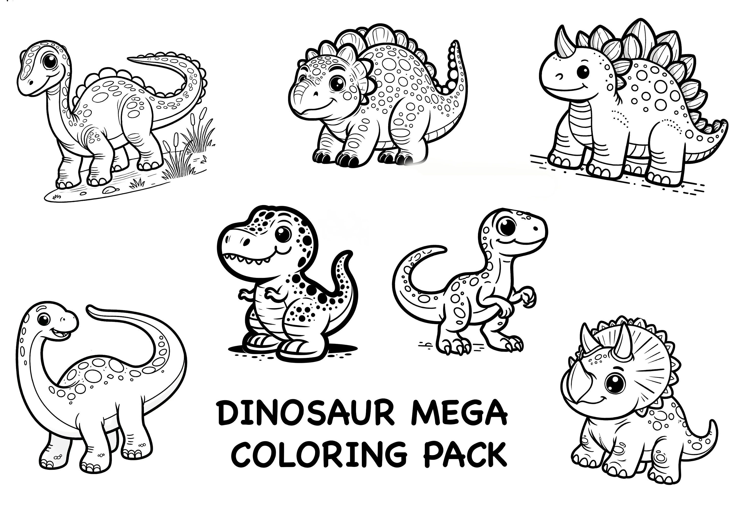 Dinosaur Children's Colouring Page Mega Pack | T-rex, Parasaurolophus ...