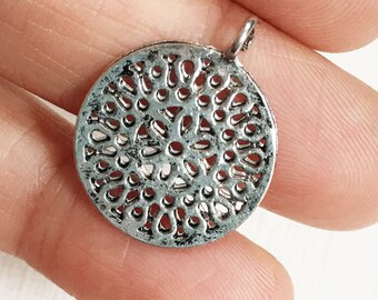 Silver round pendant | Etsy