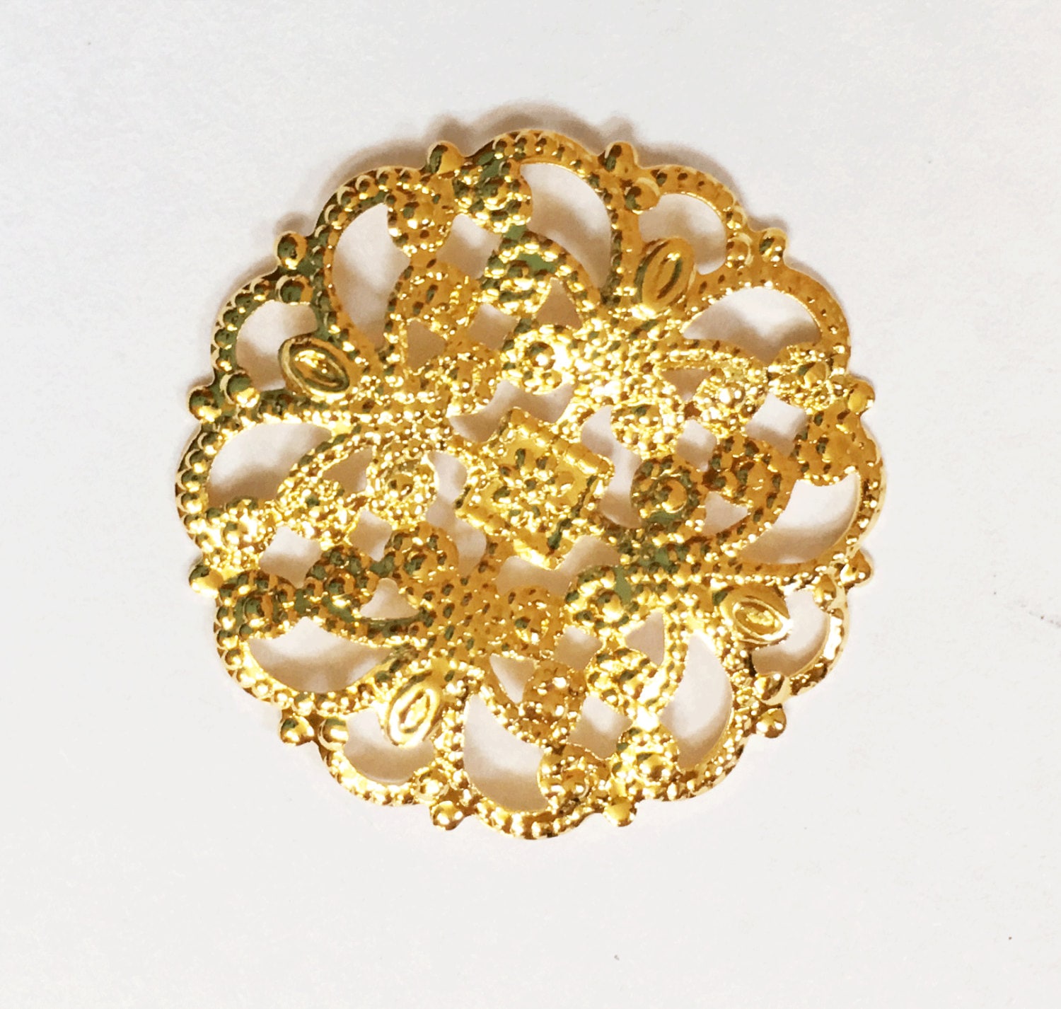 Gold plated brass filigree round 22mm 12 pcs | Etsy