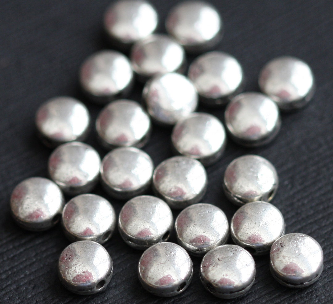 50 Pcs Antique Silver Plated Puff Coin Spacer Beads 6x3.5mm - Etsy