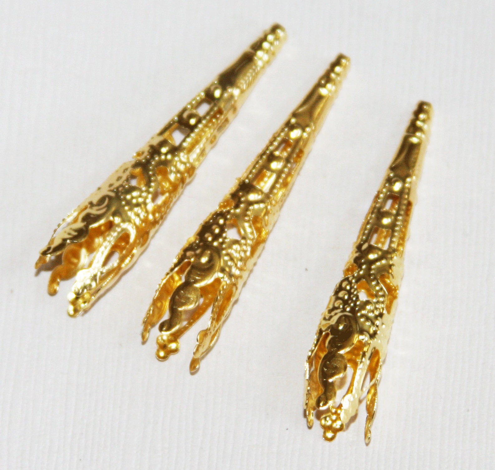 30 Pcs Gold Tone Finished Long Filigree Cone 41x8mm - Etsy