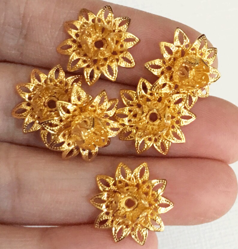 8 Pcs Gold Plated Filigree Bead Cap 16x8mm Gold Flower - Etsy