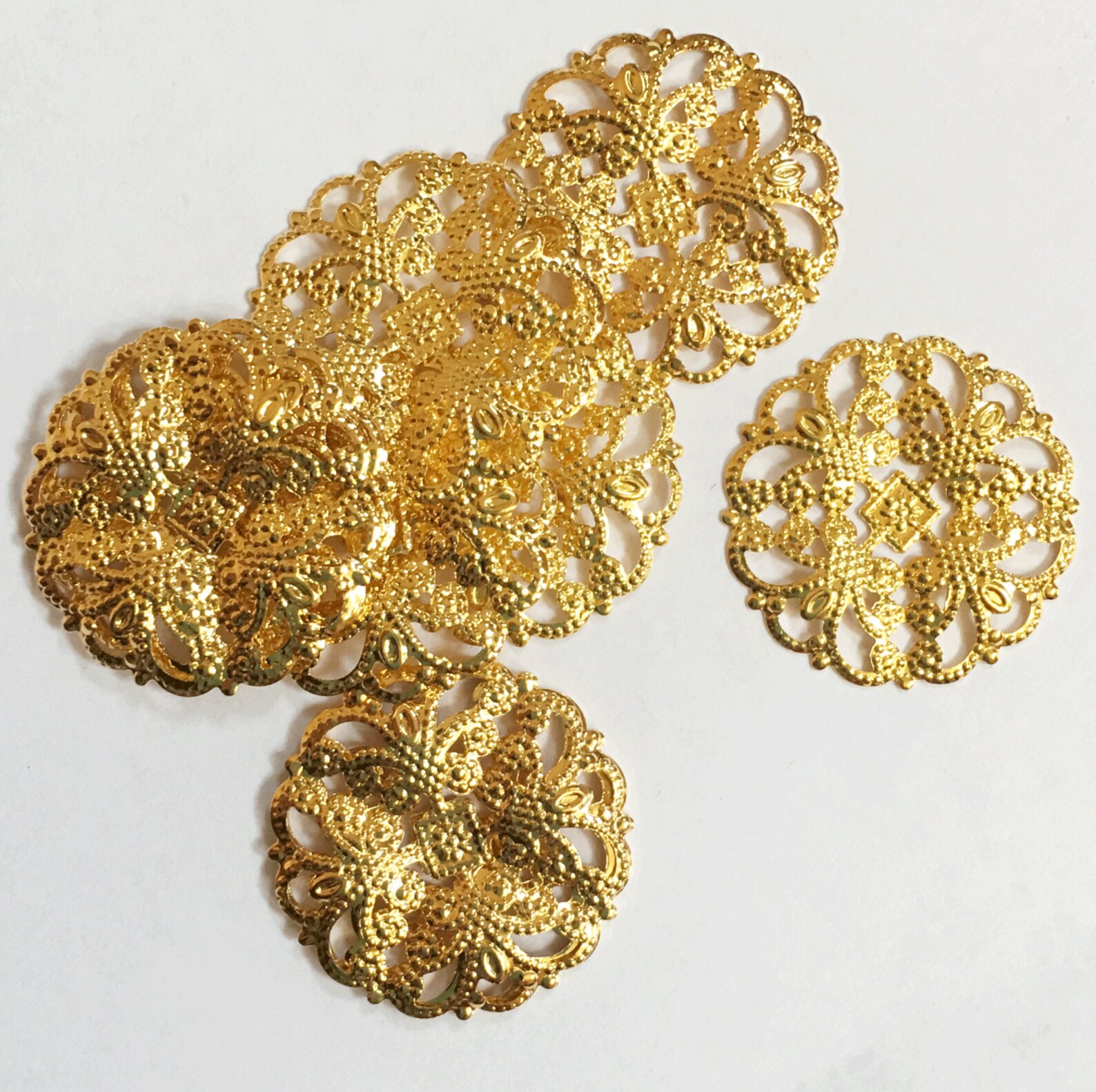 Gold Plated Brass Filigree Round 22mm 12 Pcs - Etsy
