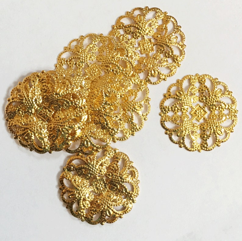 Gold Plated Brass Filigree Round 22mm 12 Pcs - Etsy