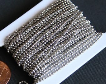 12 Ft. Spool of Rhodium Plated ROUND Ball Chain 1.5mm Ball Size With 10 ...