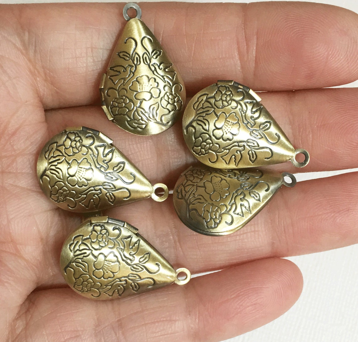 10 Pcs of Antique Brass Teardrop Locket Pendant 15x24mm - Etsy