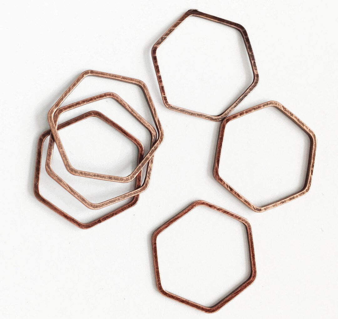 20 Antique Copper Hexagon Connectors: Brass Linking Charms (16x18mm) - Etsy