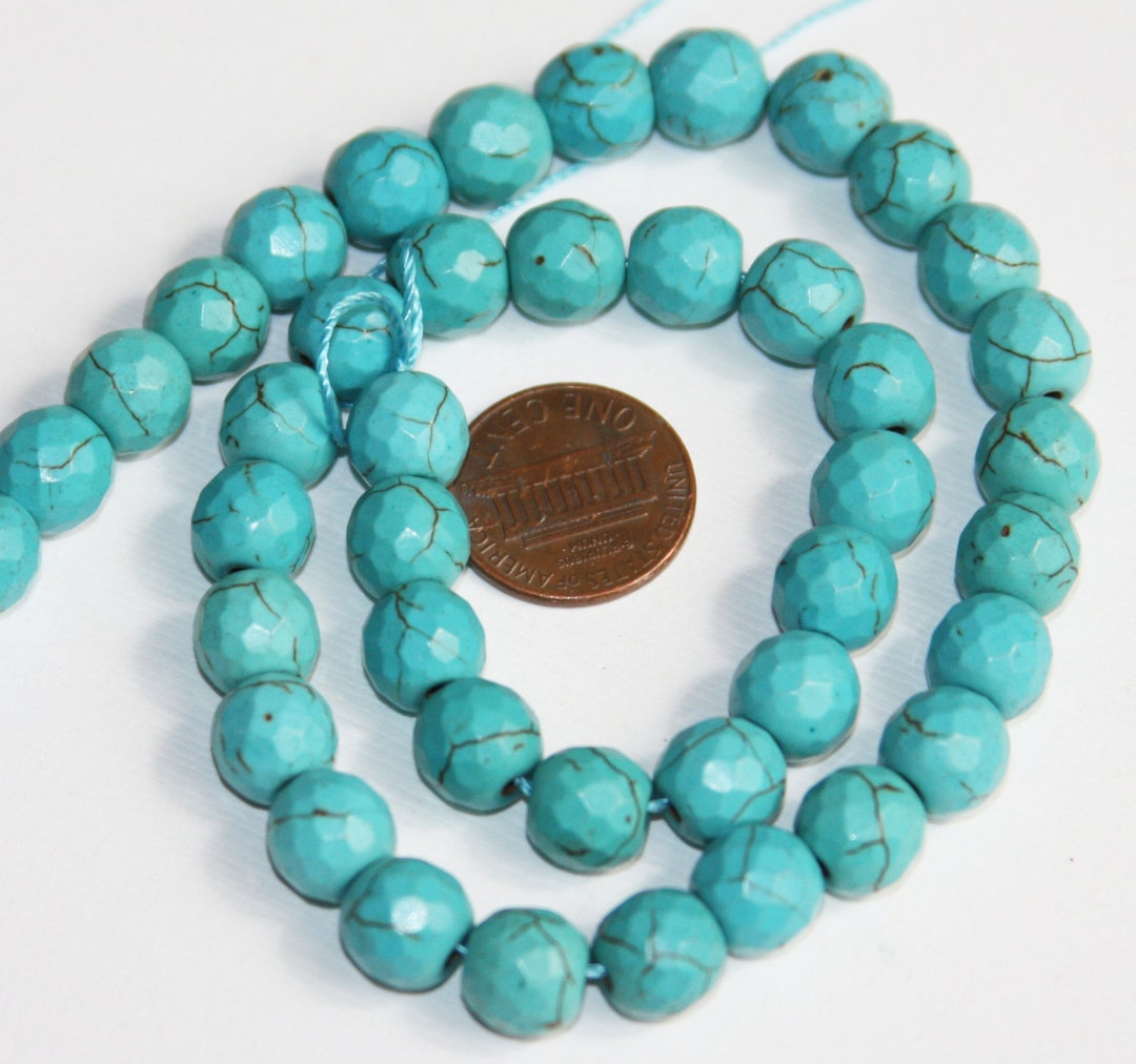 15 Inch Light Blue Turquoise Faceted Round Beads , Turquoise Round ...