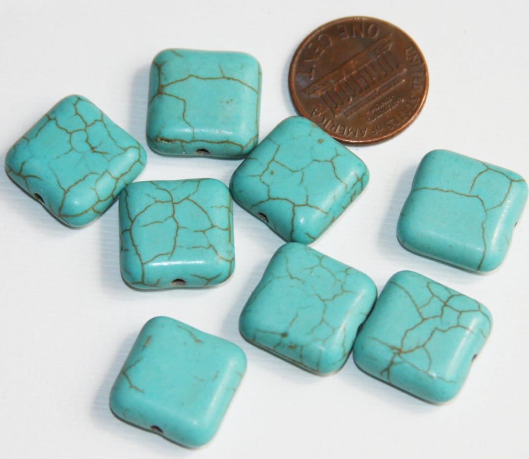 8 Light Blue Turquoise Square Beads: 12mm Flat Loose Beads - Etsy