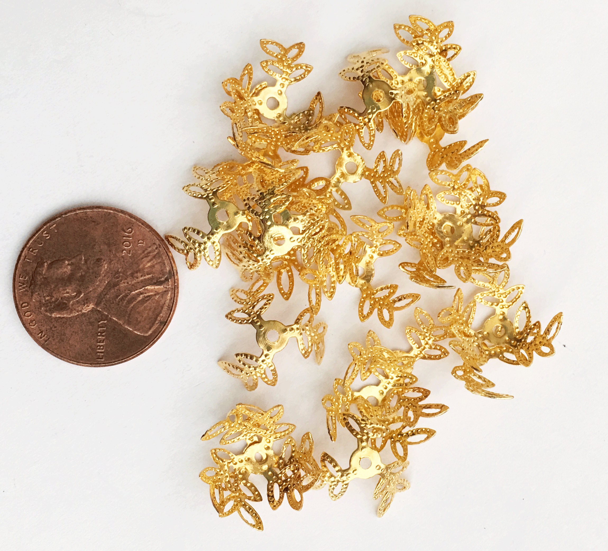 50 Gold Color Bead Caps Gold Plated Three Petals Bead Caps - Etsy